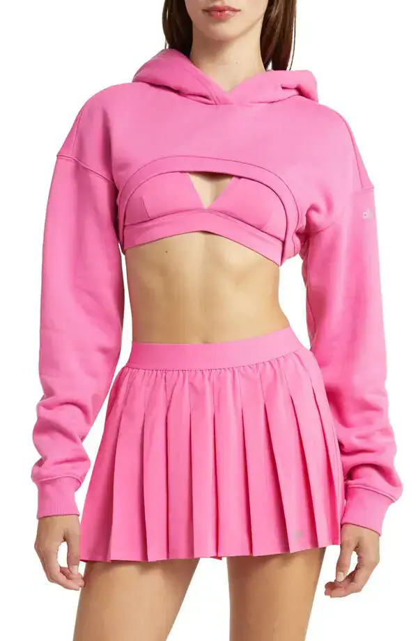 Alo Yoga Shrug It Off Crop Fleece Hoodie - Paradise Pink